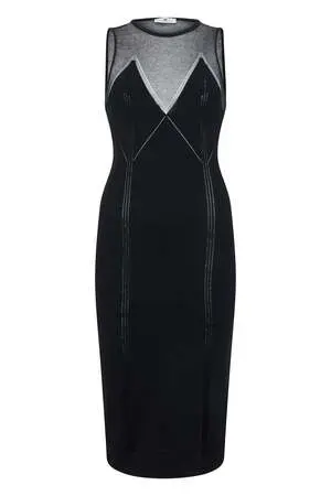 Elisabetta Franchi Fitted Knit Dress With Sheer Panel