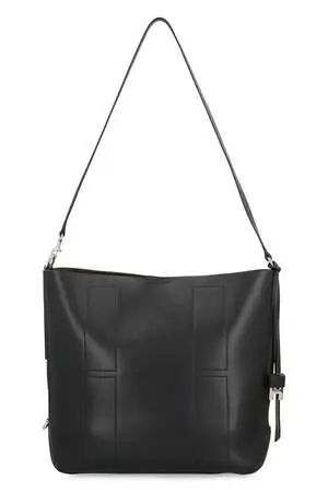 Hogan Leather Hobo Handbag With Removable Logo Charm, Zip Clutch & Adjustable Shoulder Strap, 41 Cm - Black