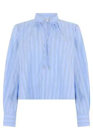 Veronica Beard Striped Long-sleeve Cropped Blouse With Buttons