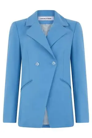 Veronica Beard Linen-blend Slim Blazer With Metallic Buttons