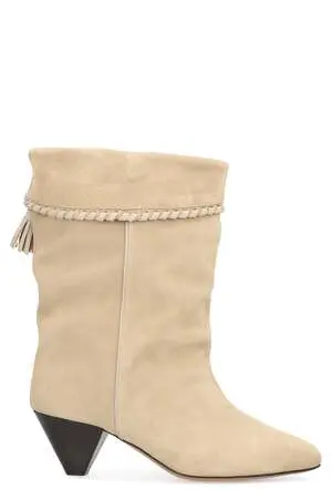 Isabel Marant Étoile Draped Suede Boots With Braided Detailing And Cone Heel