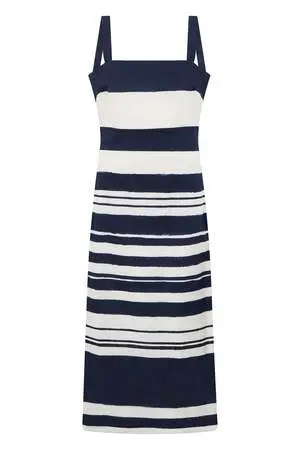 Veronica Beard Striped Midi Dress With Thin Straps - Black