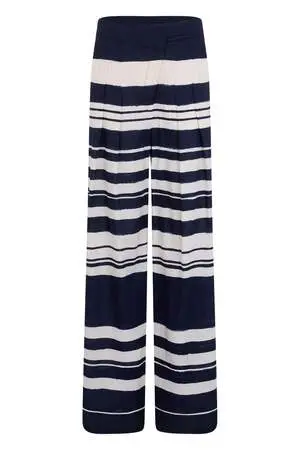Veronica Beard Printed Linen-blend Wide-leg Pants With Crossover Belt - Blue