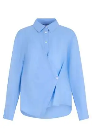 Veronica Beard VERONICA BEARD Asymmetrical Crossover Button-Front Shirt Light Blue
