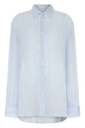 Dries Van Noten Cupro Striped Shirt With Classic Collar - Light Blue