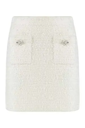 SELF-PORTRAIT Rhinestone Button Knit Mini Skirt For - Panna
