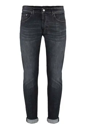 DONDUP Washed Stretch Cotton Jeans With Cuffed Ankles - Grey