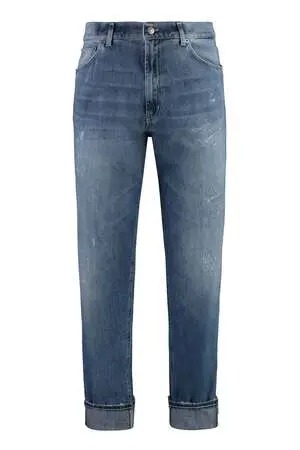 DONDUP Paco Slim Fit Distressed Jeans With Cuffed Hem - Denim