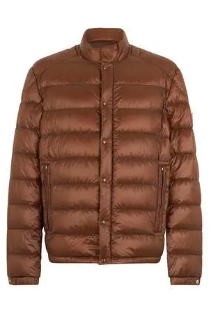 Moncler Quilted Short Puffer Jacket With High Collar - Brown