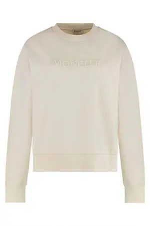 Moncler Cotton Jersey Hoodie With Embroidered Logo - Ivory