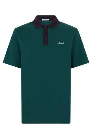 Moncler Short Sleeve Polo In Pique Cotton - Green