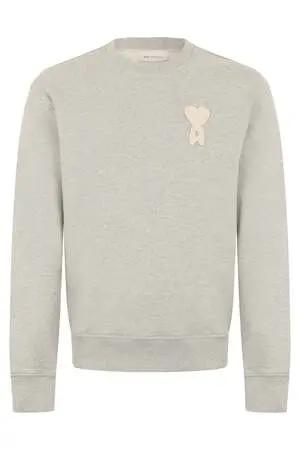 AMI Paris Cotton Crewneck Sweatshirt With Embroidered Chest Detail