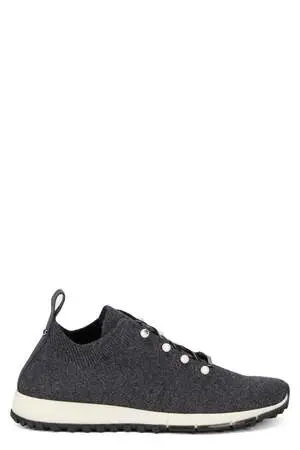 JIMMY CHOO Low Cashmere & Mesh Sneakers With Pearl Embellishments - Heather Grey