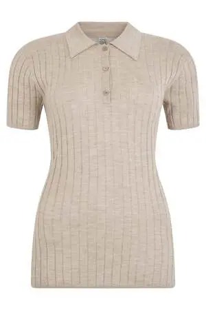 TOTEME Silk & Cashmere Ribbed Polo Sweater For - Beige