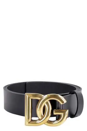 Dolce & Gabbana Calf Leather Belt With Dg Buckle - Black