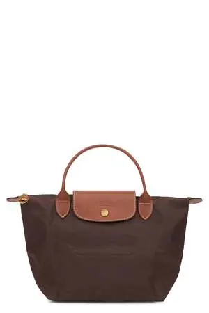 Longchamp LONGCHAMP Nylon Handbag With Leather Trim Brown