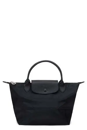 Longchamp Nylon Handbag With Leather Inserts - Black