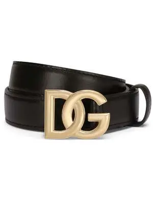 Dolce & Gabbana Calfskin Belt With Dg Logo - Black