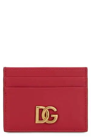 Dolce & Gabbana Leather Cardholder With Embossed Logo, Compact Design 10 X 7.5 X 0.5 Cm - Red