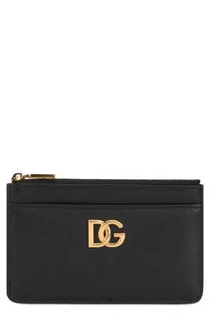 Dolce & Gabbana Leather Card Holder With Zip Closure, Mini Wallet - Black