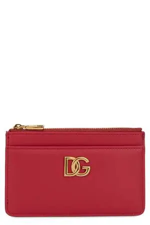 Dolce & Gabbana Leather Card Holder With Zip, 10 Cm X 7.5 Cm X 0.5 Cm - Red