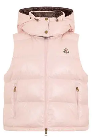 Moncler Padded Hooded Gilet With Zip Front And Zipper Pockets - Pink