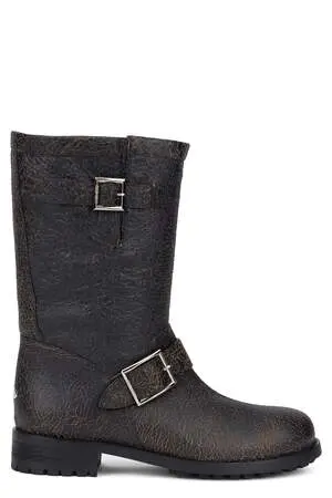 JIMMY CHOO Biker Leather Ankle Boots With Crackled Effect And Side Buckles