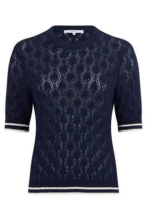 FRAME Diamond Pattern Short Sleeve Top - Blue