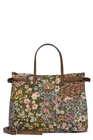 Valentino Garavani Antibes Mini Shopper Small Shoulder Bag In Jacquard Fabric - Multicolor