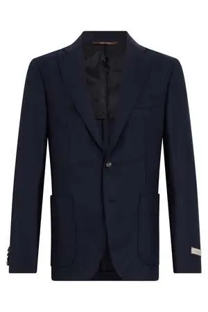 Canali Single-breasted Wool-silk Jacket With Lance Collar - Blue