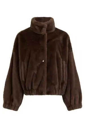 Max Mara Weekend Short Faux Fur Jacket With High Collar - Brown