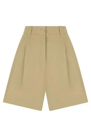 Max Mara Pleated Front Wide-leg Cotton Bermuda Shorts - Beige
