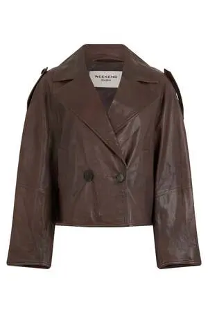 Max Mara Short Double-breasted Leather Jacket - Brown