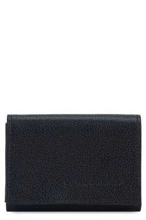 Longchamp Mini Leather Wallet, Compact Slim Card Case - Black