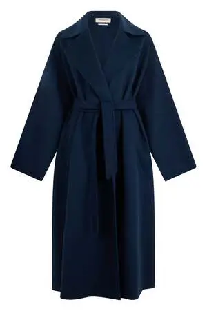 Max Mara Long Virgin Wool Belted Lapel Coat