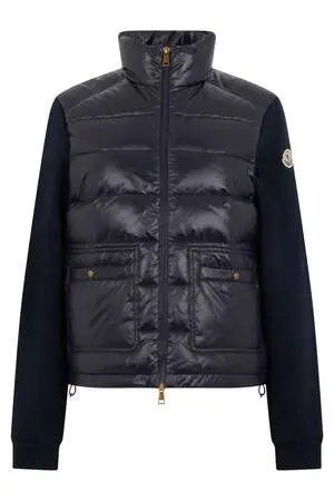 Moncler Padded Jacket With Cotton Elastic Sleeves - Black