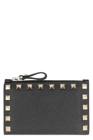 Valentino Garavani Rockstud Mini Leather Card Holder With Coin Purse - Black