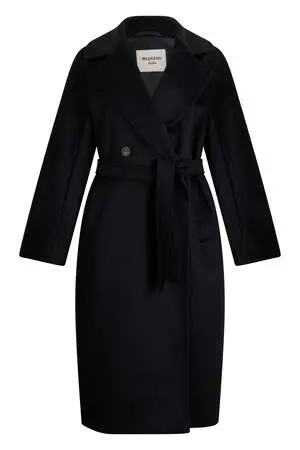 Max Mara Long Double-breasted Wool Coat With Waist Belt - Black