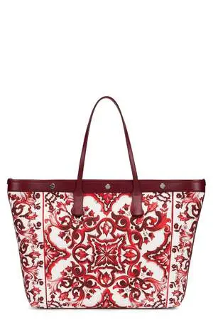 Dolce & Gabbana Majolica Print Tote Handbag With Long Handles - Red