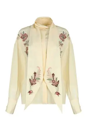 ETRO Etro Pure Silk Crepe De Chine Floral Print Blouse With Tie Neck