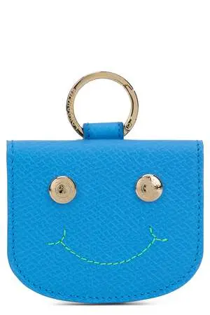 Longchamp Leather Card Holder With Metal Ring - Light Blue