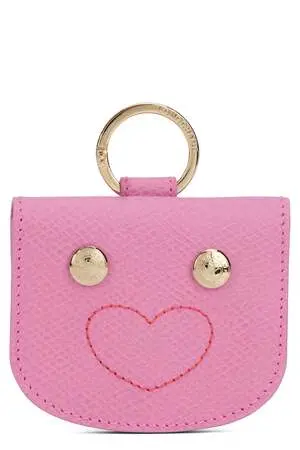 Longchamp Leather Card Holder With Metal Ring, 10 Cm X 8.5 Cm - Pink