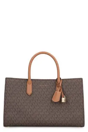 Michael Kors Scarlett Printed Canvas Mini Handbag With Padlock Charm - Brown