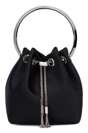 JIMMY CHOO Satin Bon Bon Handbag With Drawstring Closure And Metallic Handle - Black