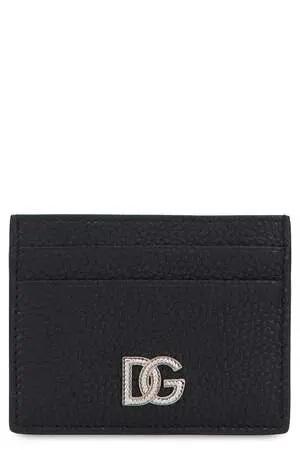 Dolce & Gabbana Leather Mini Card Holder With Logo Embossing, 8 Cm X 11 Cm - Black