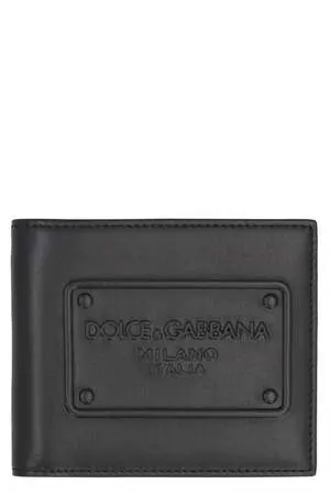 Dolce & Gabbana Calfskin Bifold Wallet With Raised Logo - Black