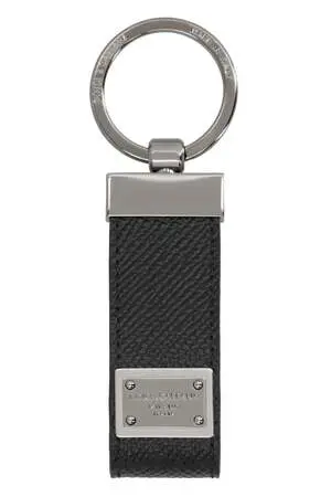 Dolce & Gabbana Dauphine-print Leather Mini Keyring With Logo - Black