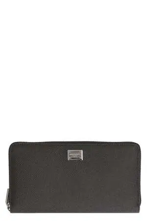 Dolce & Gabbana Dauphine-print Calfskin Leather Zip-around Wallet - Black