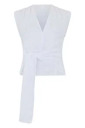 120% LINO 120% LINO Sleeveless V-Neck Linen Blouse With Knot Tie Belt