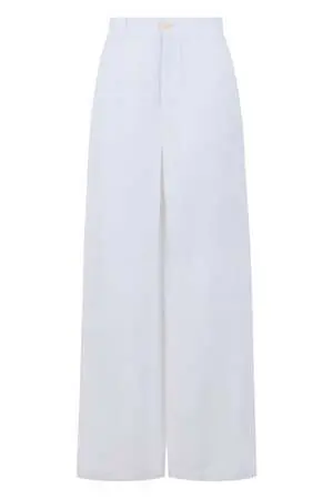 120% Lino Loose Linen High-waist Trousers - White